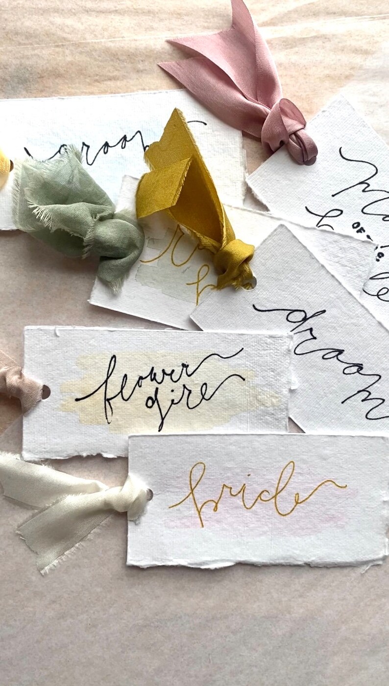 Custom Place Cards With Ribbon Hand Lettered / Wedding Name Cards ...
