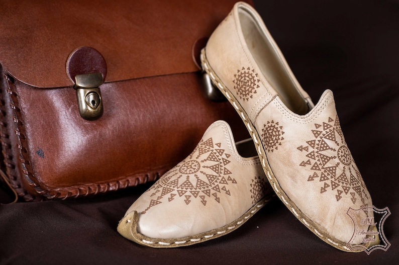 Turkish Genuine Leather Handmade Women Yemeni Shoes Natural | Etsy