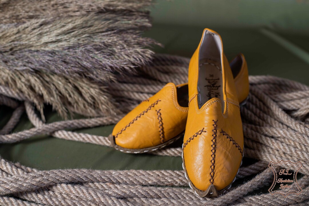 Turkish Genuine Leather Handmade Men Aladdin Yemeni Shoes, Natural ...
