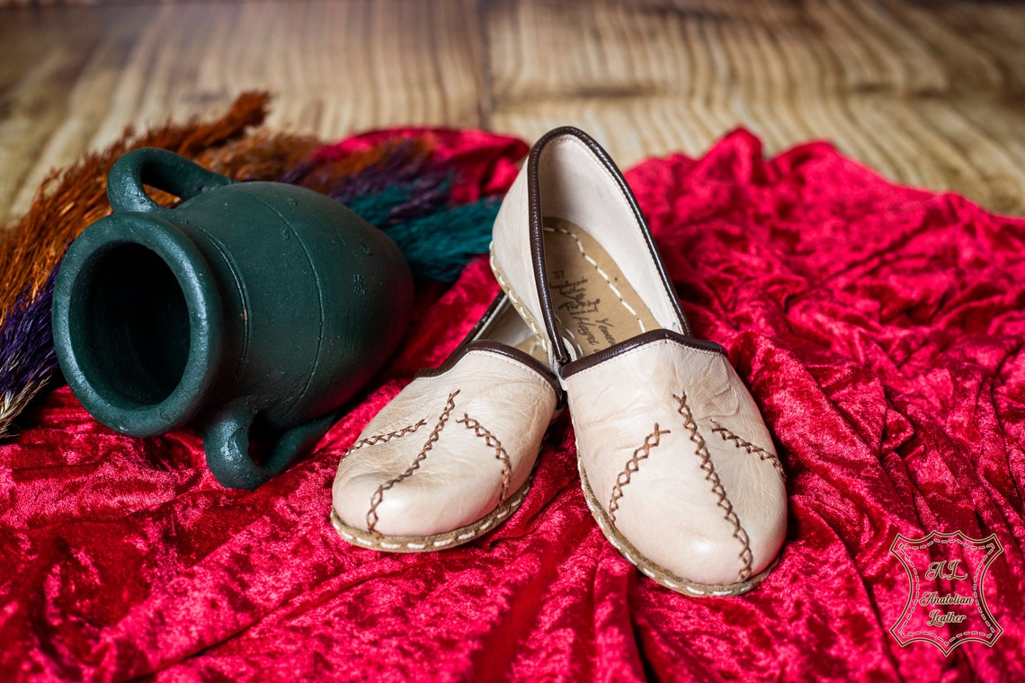 Turkish Genuine Leather Handmade Women Yemeni Shoes Natural | Etsy