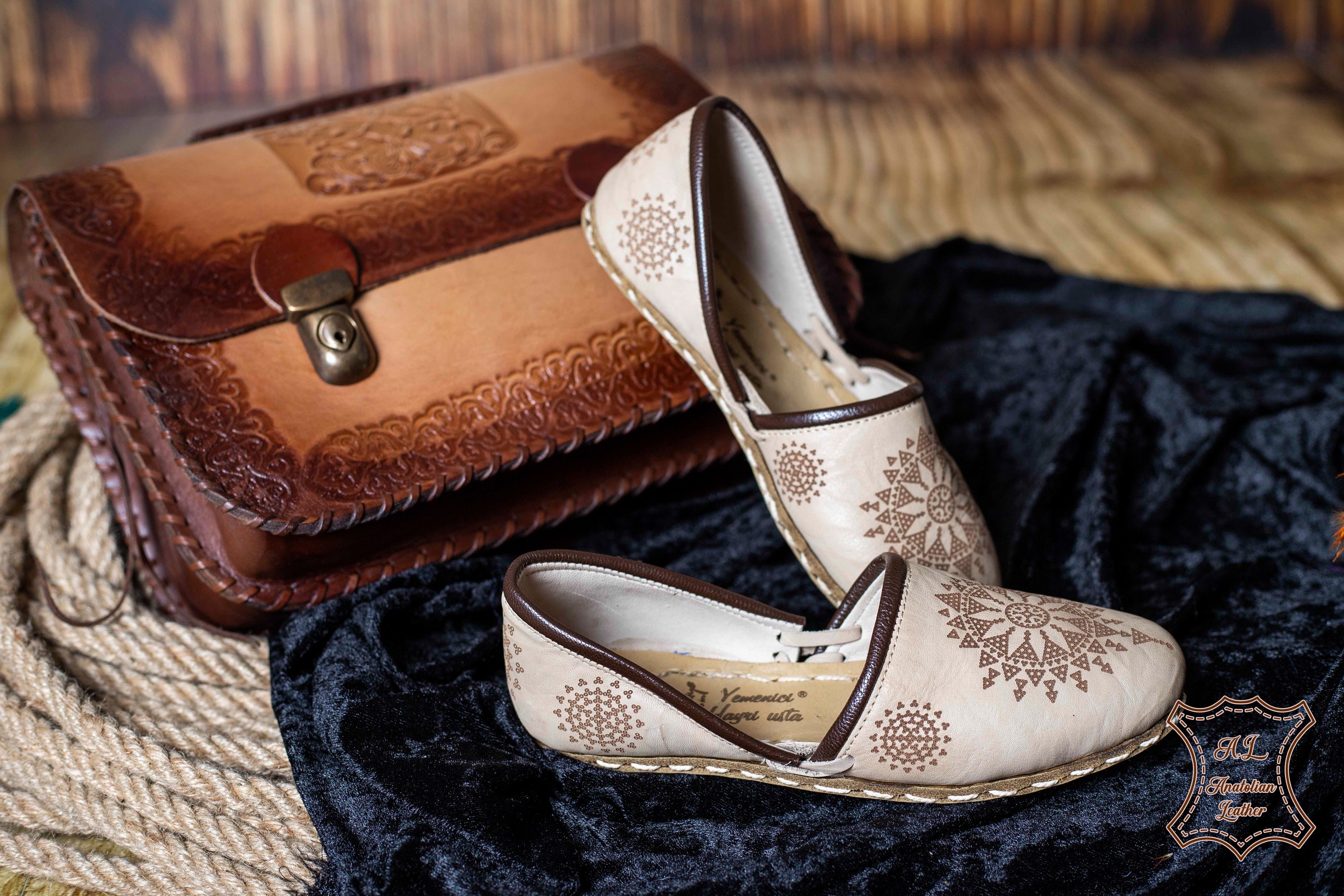 Turkish Genuine Leather Handmade Women Yemeni Shoes Natural | Etsy