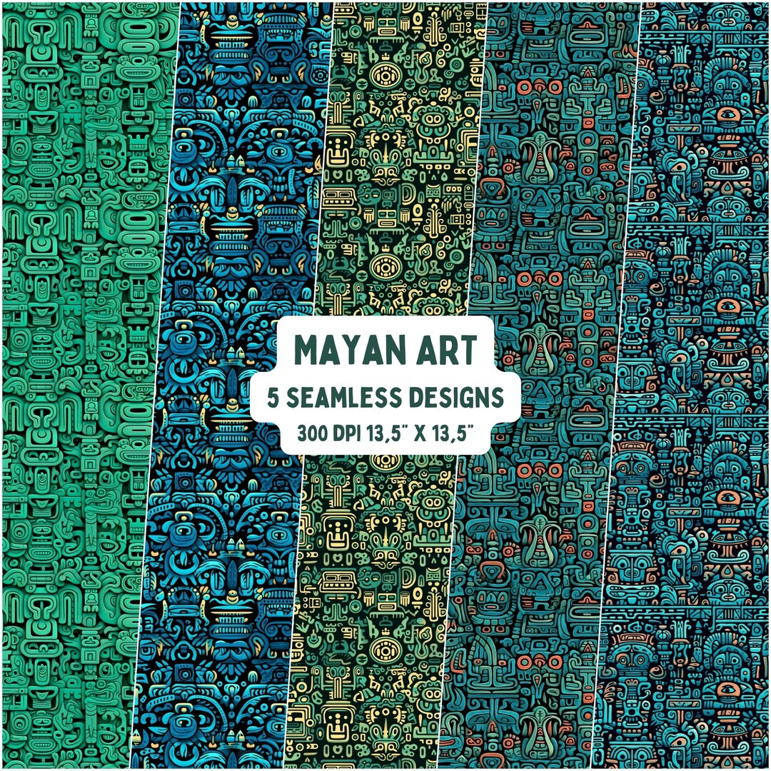 Mayan Art Seamless Pattern Bundle, American Digital Paper Mayan Design ...