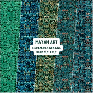Mayan Art Seamless Pattern Bundle, American Digital Paper Mayan Design ...