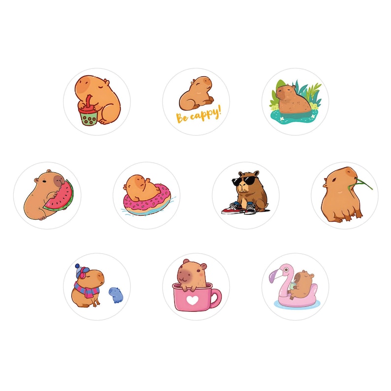 Capybara Sticker Roll Pack – Pastel Animal Labels, Planner Journal ...