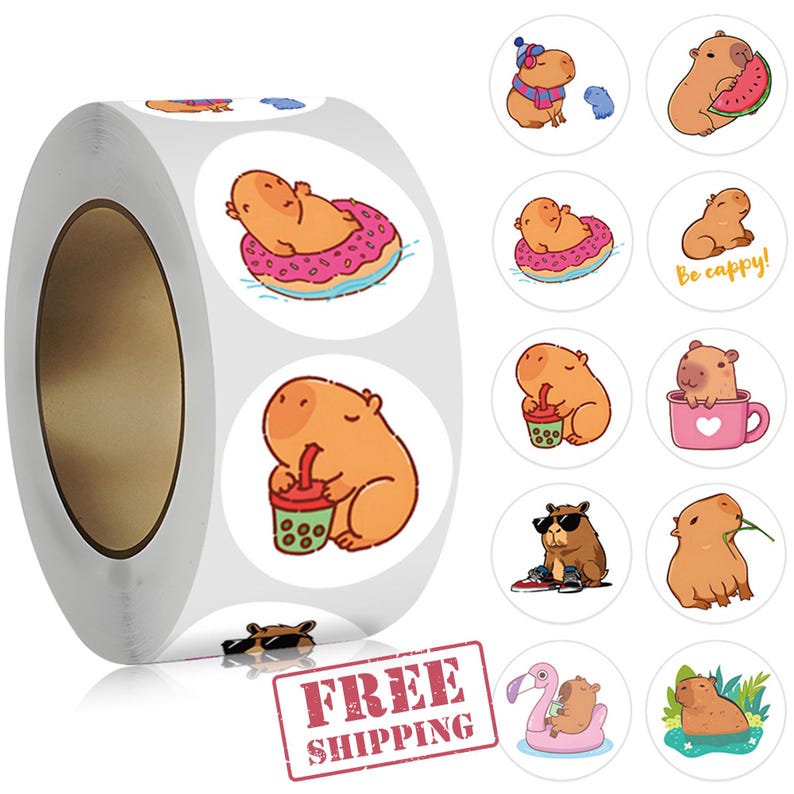 Capybara Sticker Roll Pack – Pastel Animal Labels, Planner Journal ...