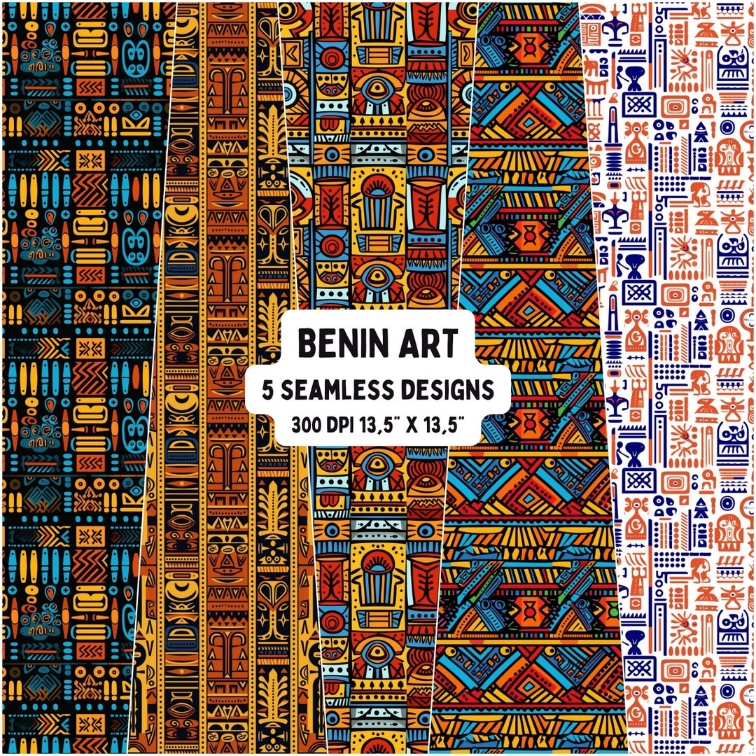 African Art Benin Seamless Pattern Bundle, Digital Paper Design Creative Ethnic Decor Crafting ...