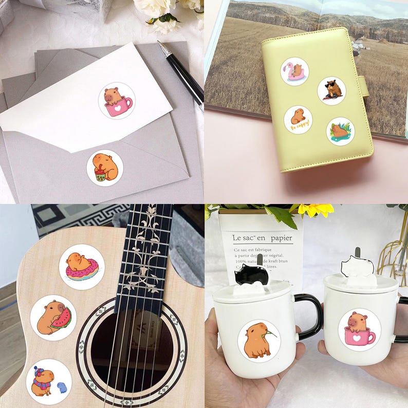 Capybara Sticker Roll Pack – Pastel Animal Labels, Planner Journal ...