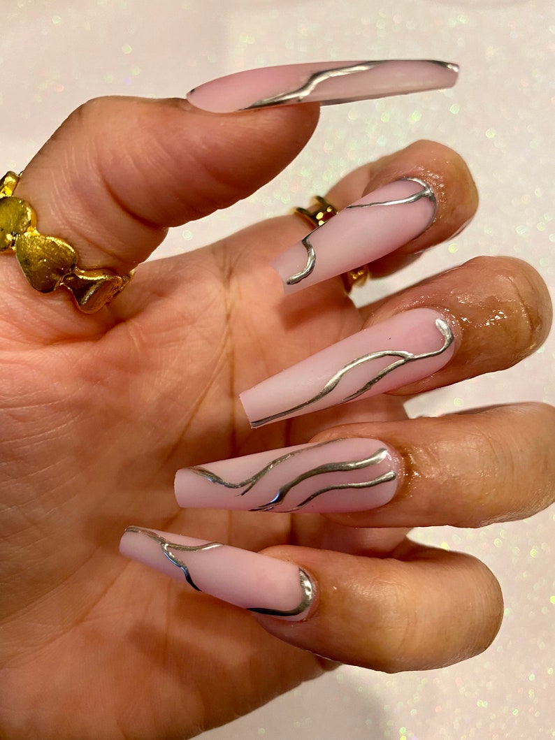 Chrome Lines Nails - Etsy