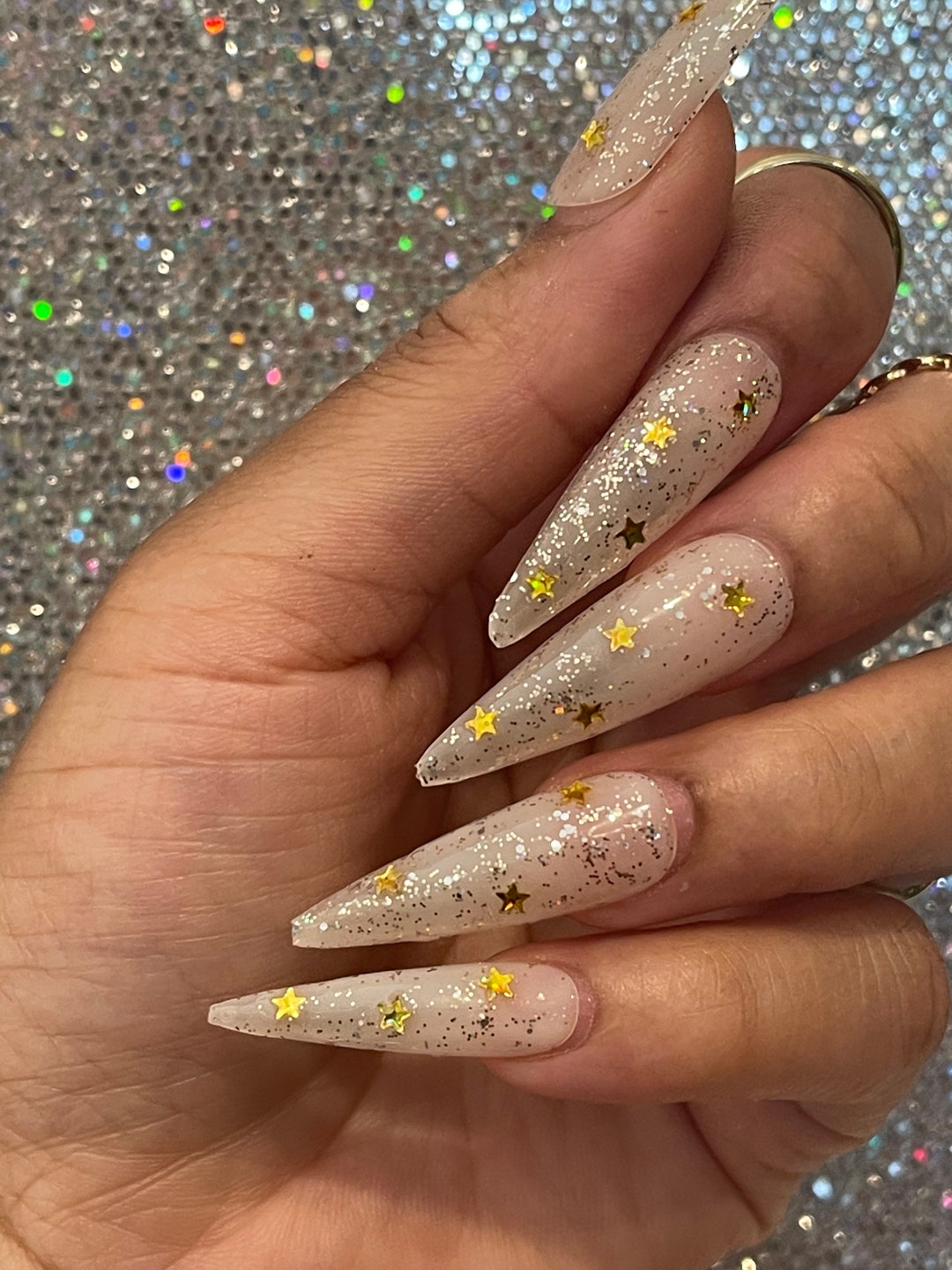 Golden Star Press on Nails - Etsy