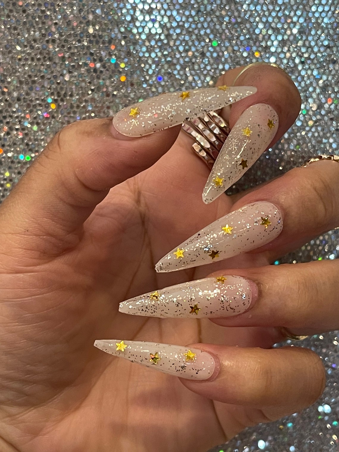 Golden Star Press on Nails - Etsy