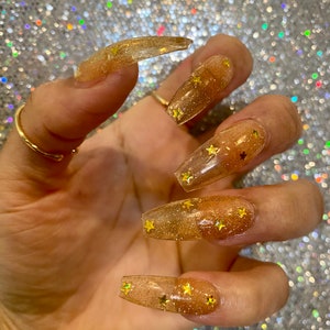 Golden Star Press on Nails - Etsy