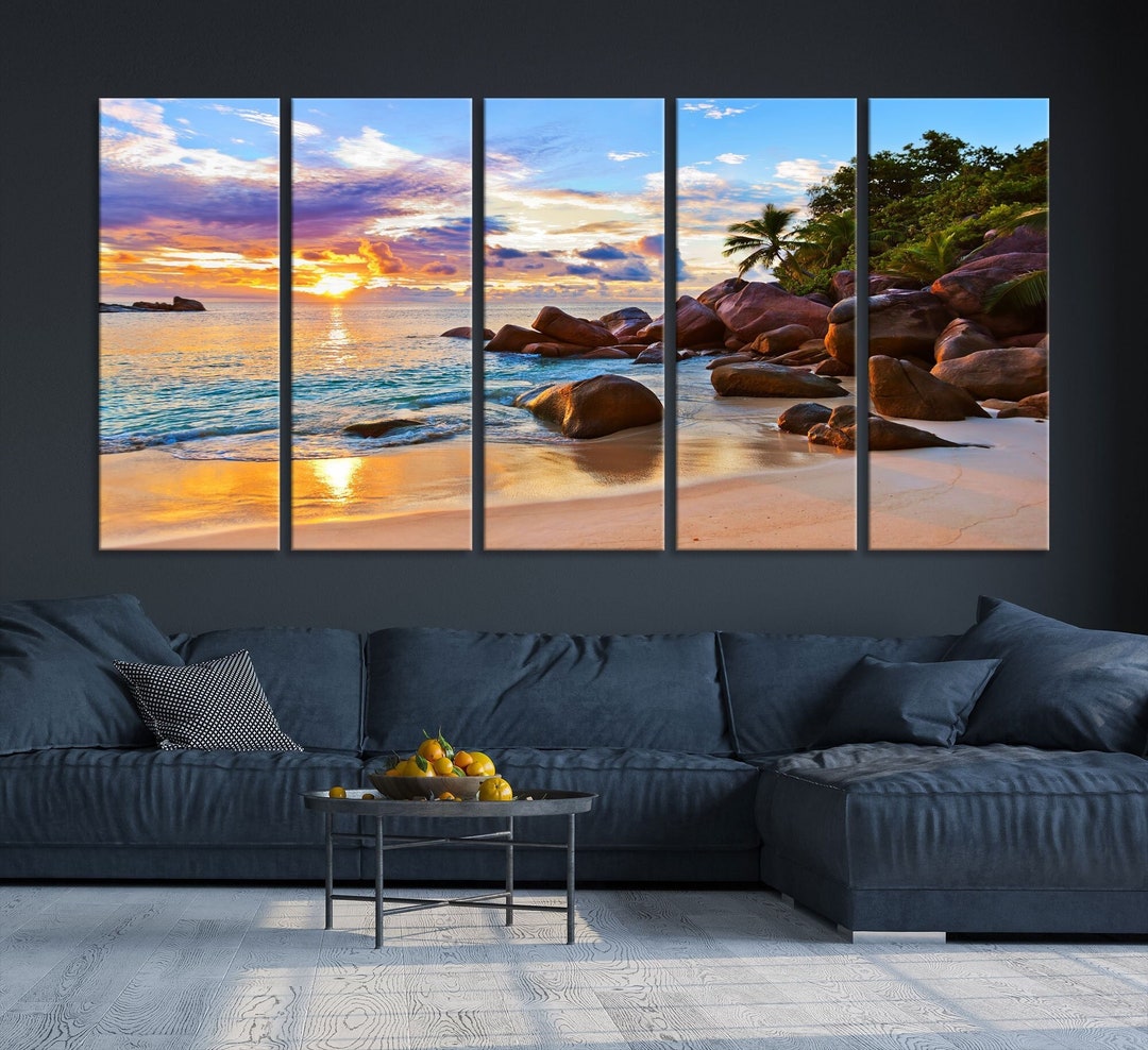 Sunset at the Beach Large Wall Art Canvas Print, Ocean Large Wall Art ...
