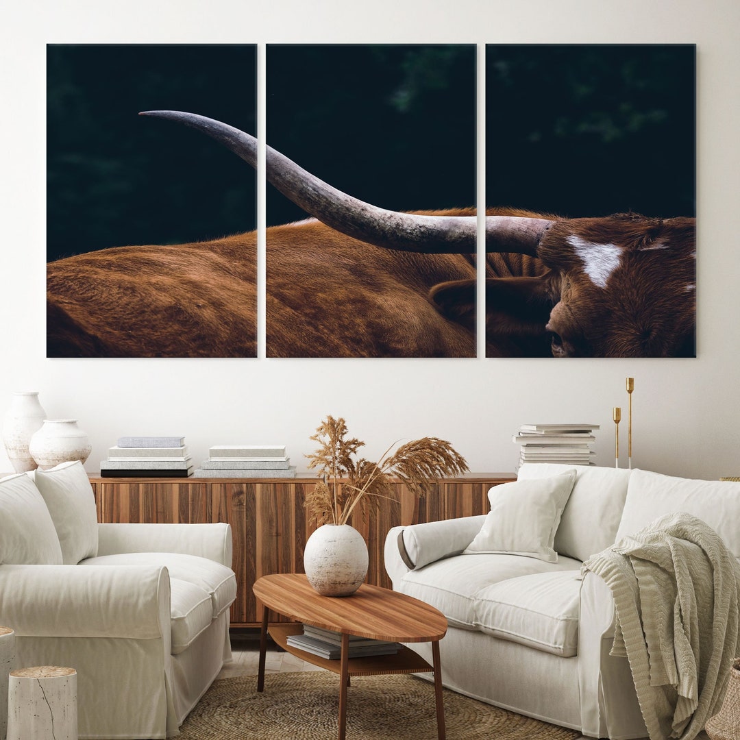 Texas Longhorn Cow Large Wall Art Canvas Print for Farmhouse, Animal ...