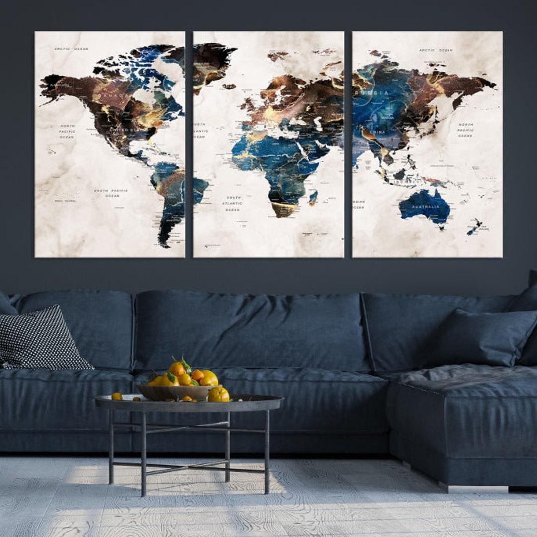 Large World Map Wall Art Print - Etsy