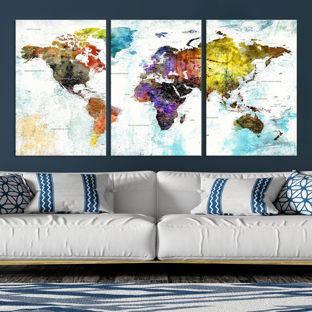 World Map Wall Art Print Ready to Hang - Etsy