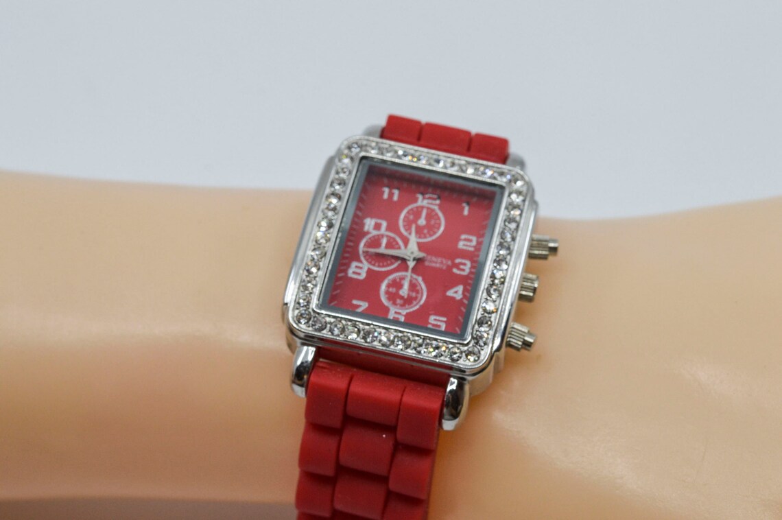 Red Tone With Silver Case and Crystals Womens Fashion Watch - Etsy