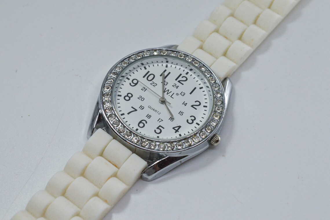 White tone with crystal womens fashion wrist watch | Etsy