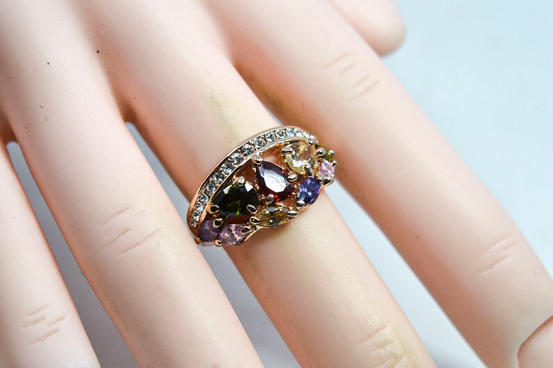 Rose Gold Tone With Multi Color Crystals Womens Ringsize 6 - Etsy