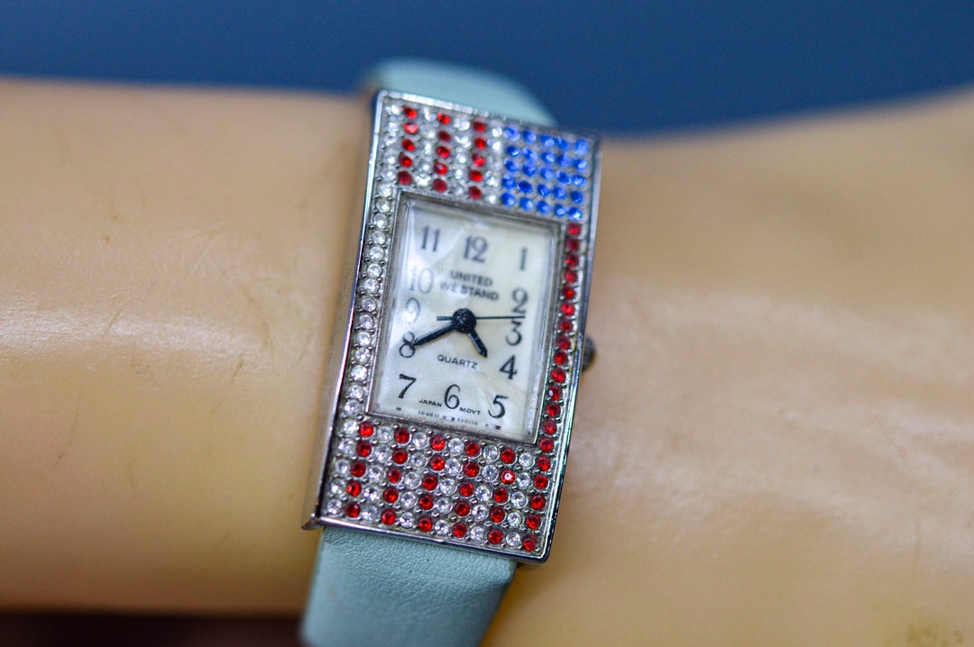 Silver Tone With Multi Color Crystals, Patriotic , Wrist Watch - Etsy