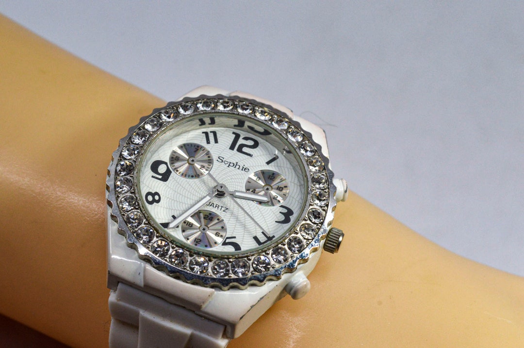 Silver and White Tone , With Crystals Womens , Large Fashion Watch - Etsy