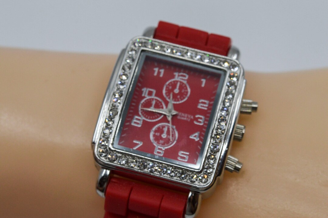 Red Tone With Silver Case and Crystals Womens Fashion Watch - Etsy