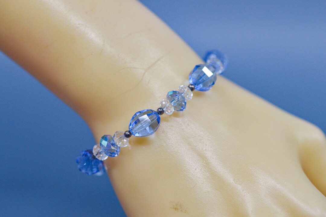 Blue and Colorless Plastic Beads,womens,stretch Bracelet - Etsy