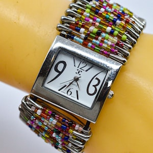Silver Tone With Multi Color , Stretch Bracelet, Womens Watch - Etsy