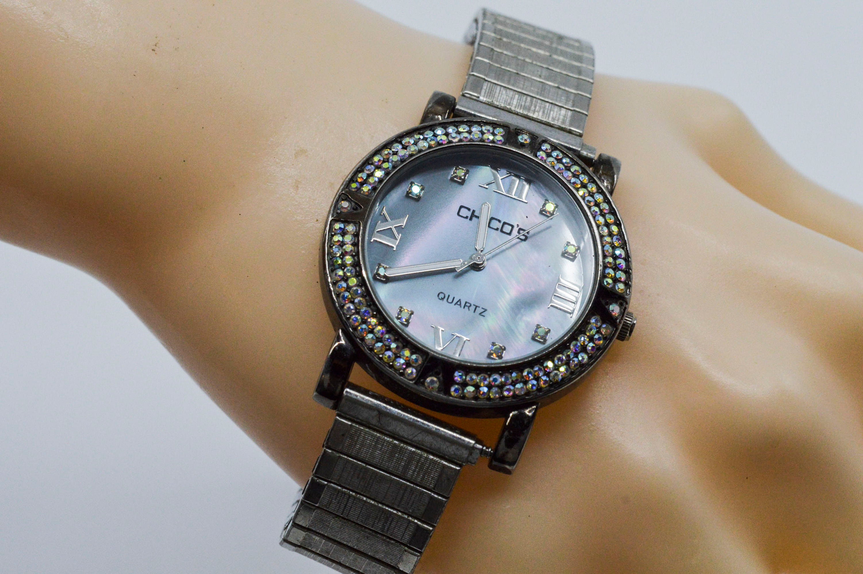 Silver Tone With Mop Dial With Crystals Womens Watch - Etsy