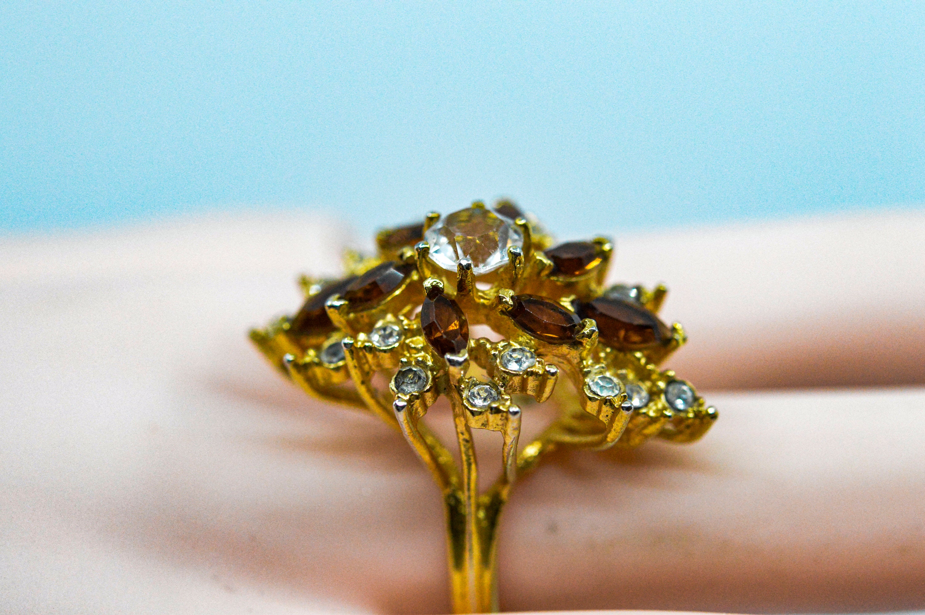 Gold Tone With Colorless and Amber Color Crystals Womens - Etsy