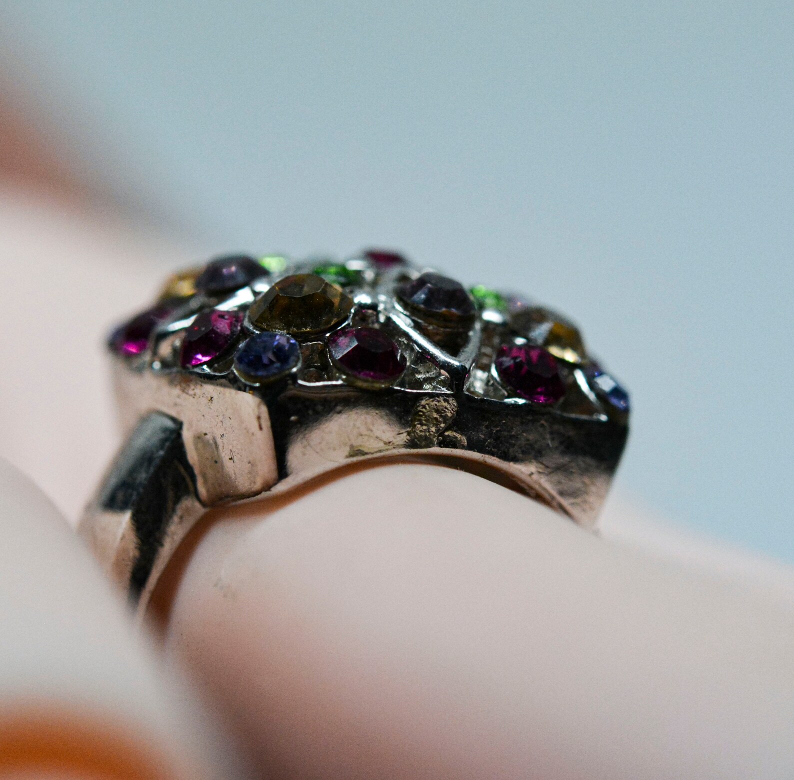 Silver Tone With Multi Color Crystals Womens Vintage Ring | Etsy