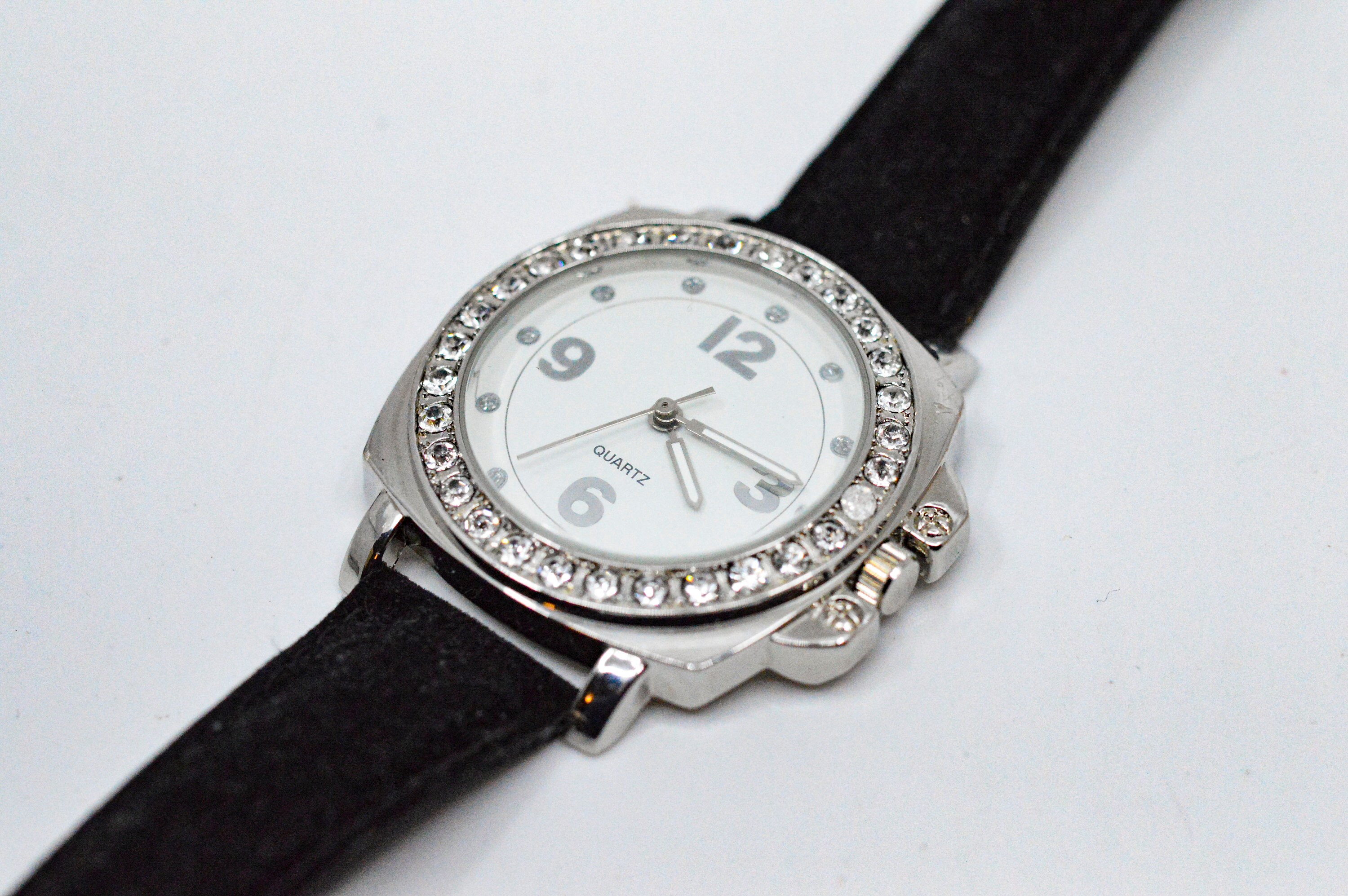 Silver tone with white dial and crystals womens fashion watch | Etsy