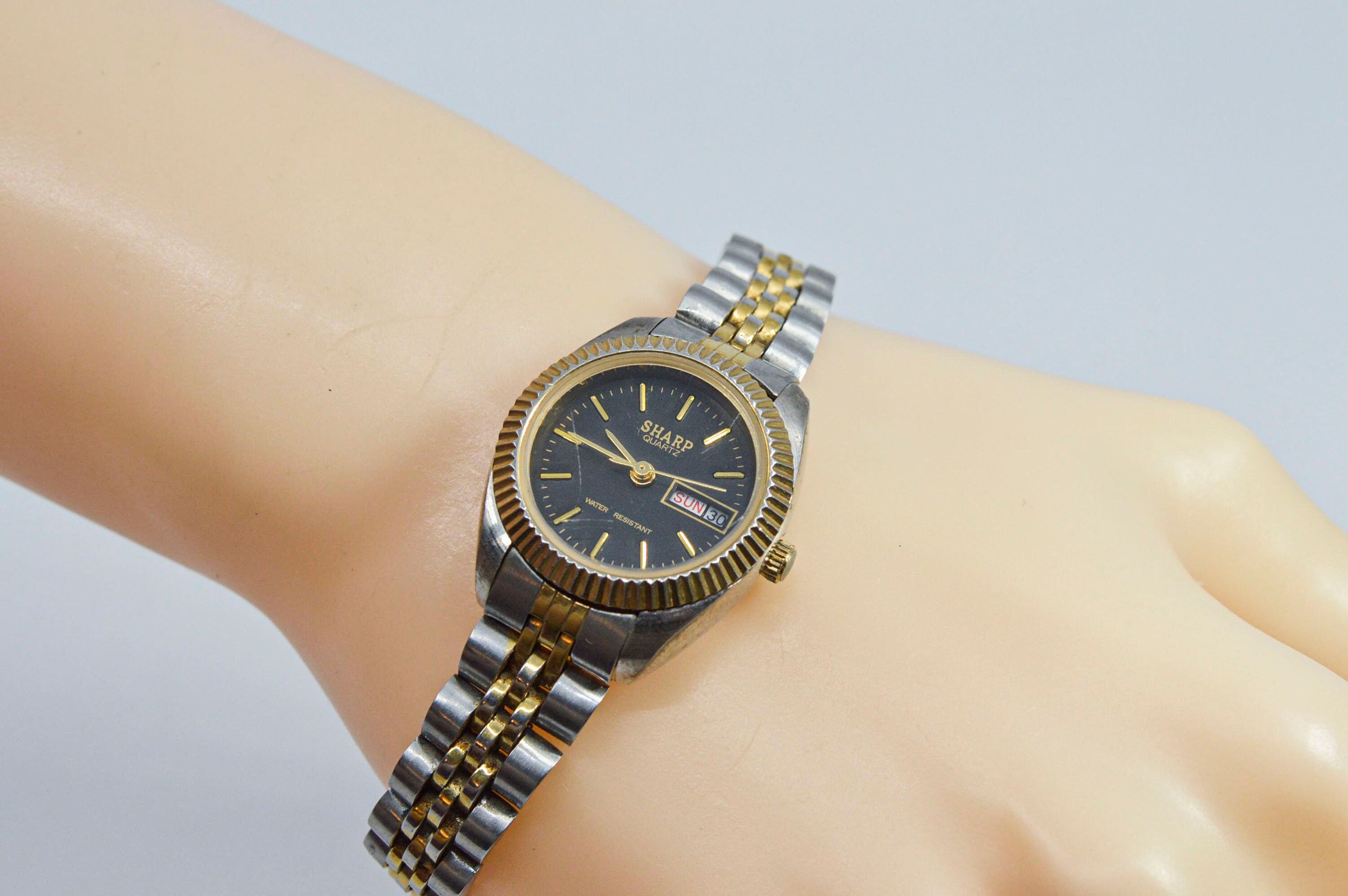 Sharp two tone with black dial womens wrist watch | Etsy