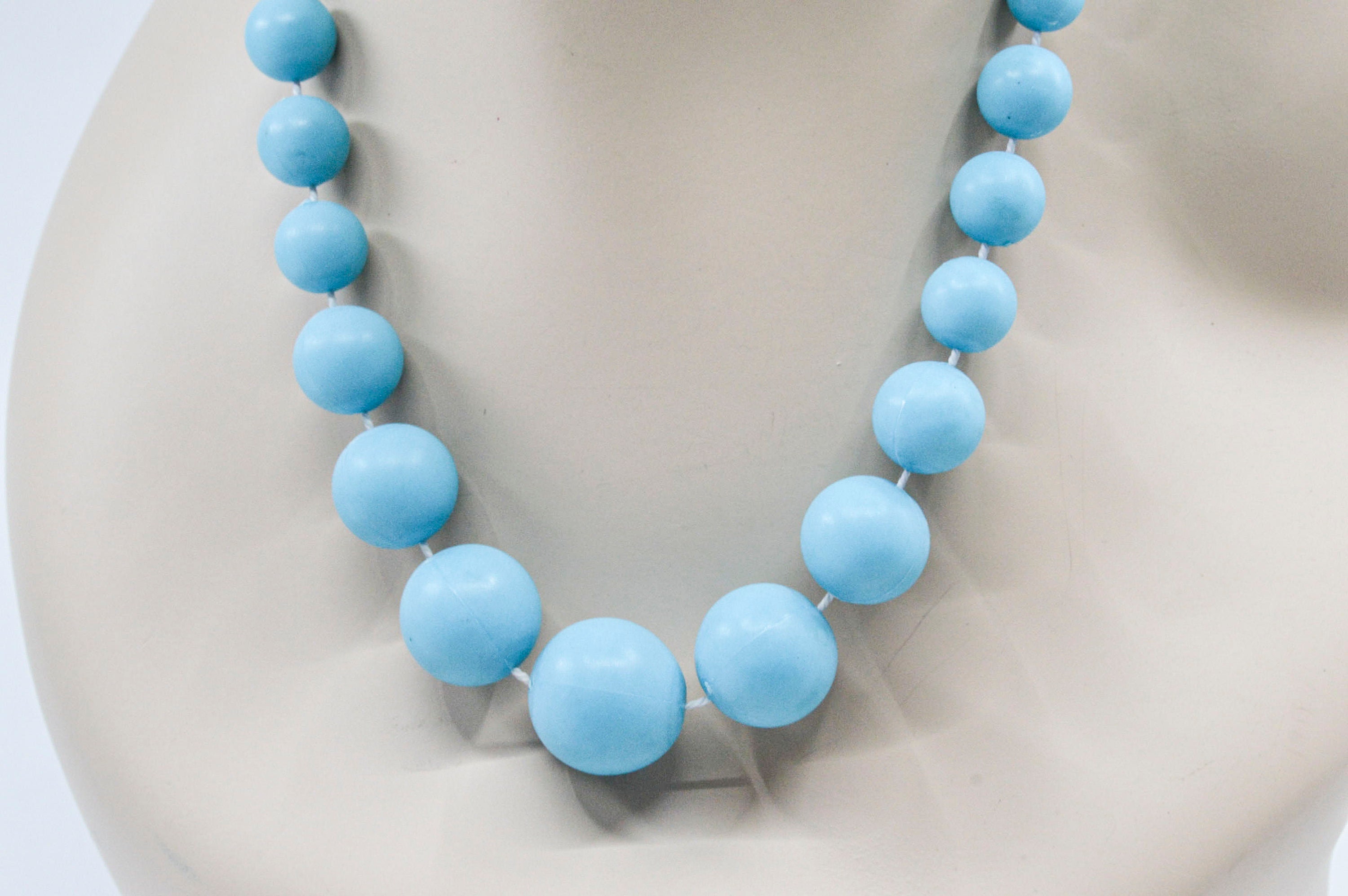 Light Blue Tone Womens Beaded Necklace - Etsy UK