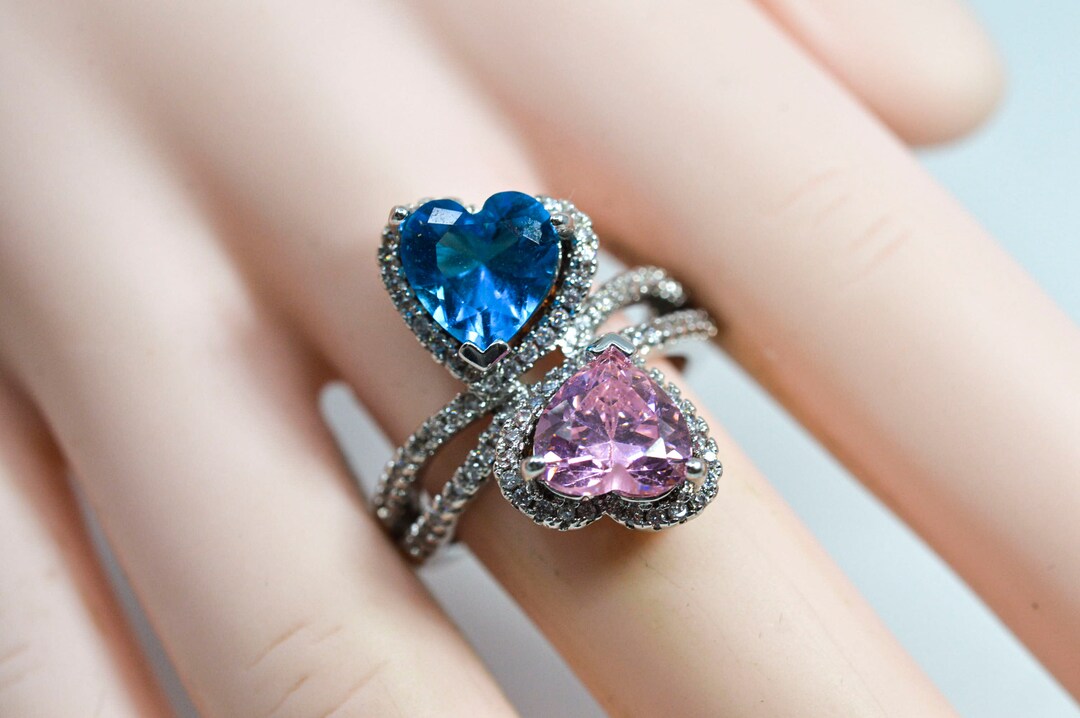 Silver Tone With Pink and Blue Crystal Womens Ringsize 6 1/2 - Etsy
