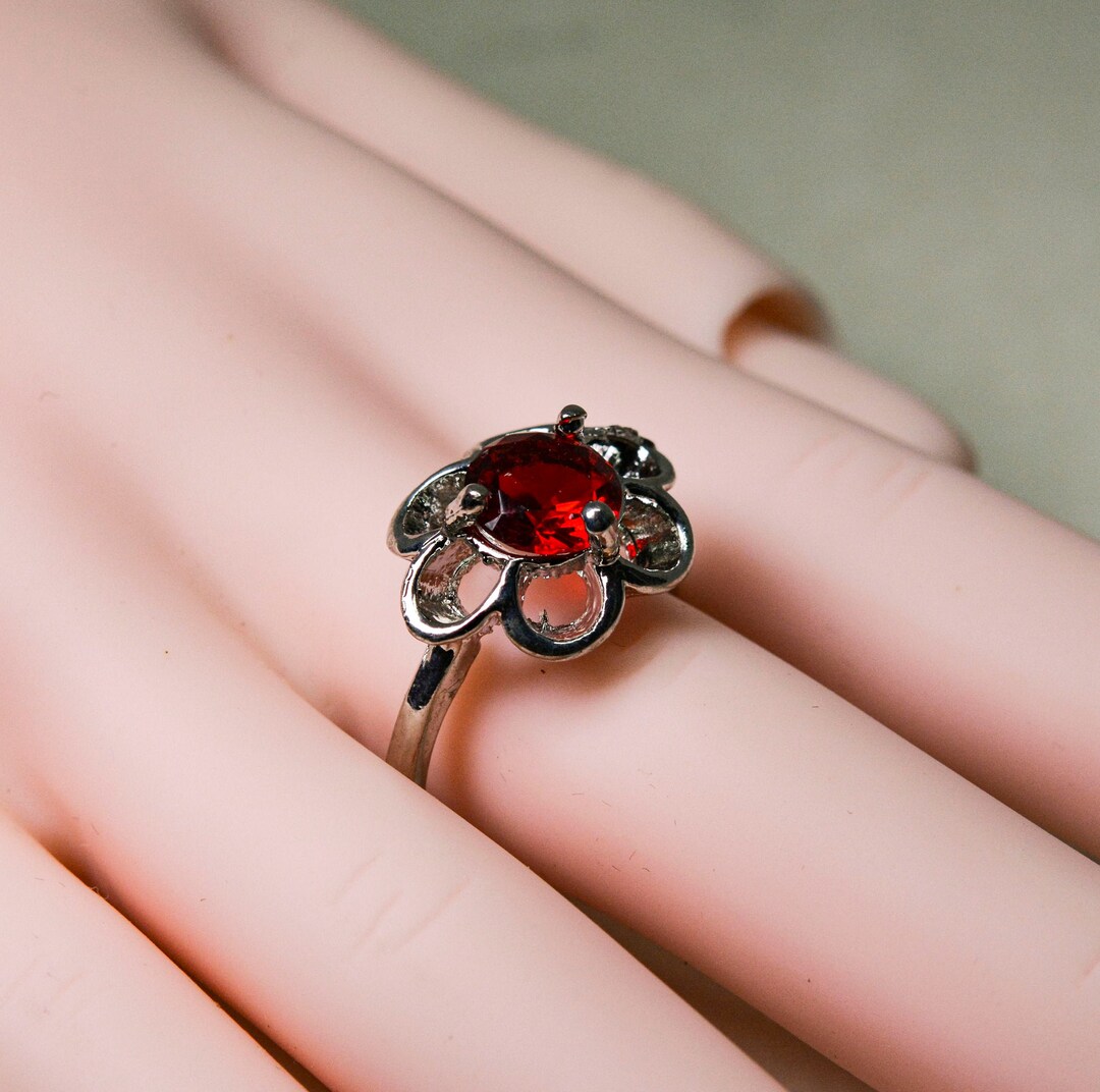 Silver Tone With Red Color Crystal Womens Ring, Size 8 1/4 - Etsy