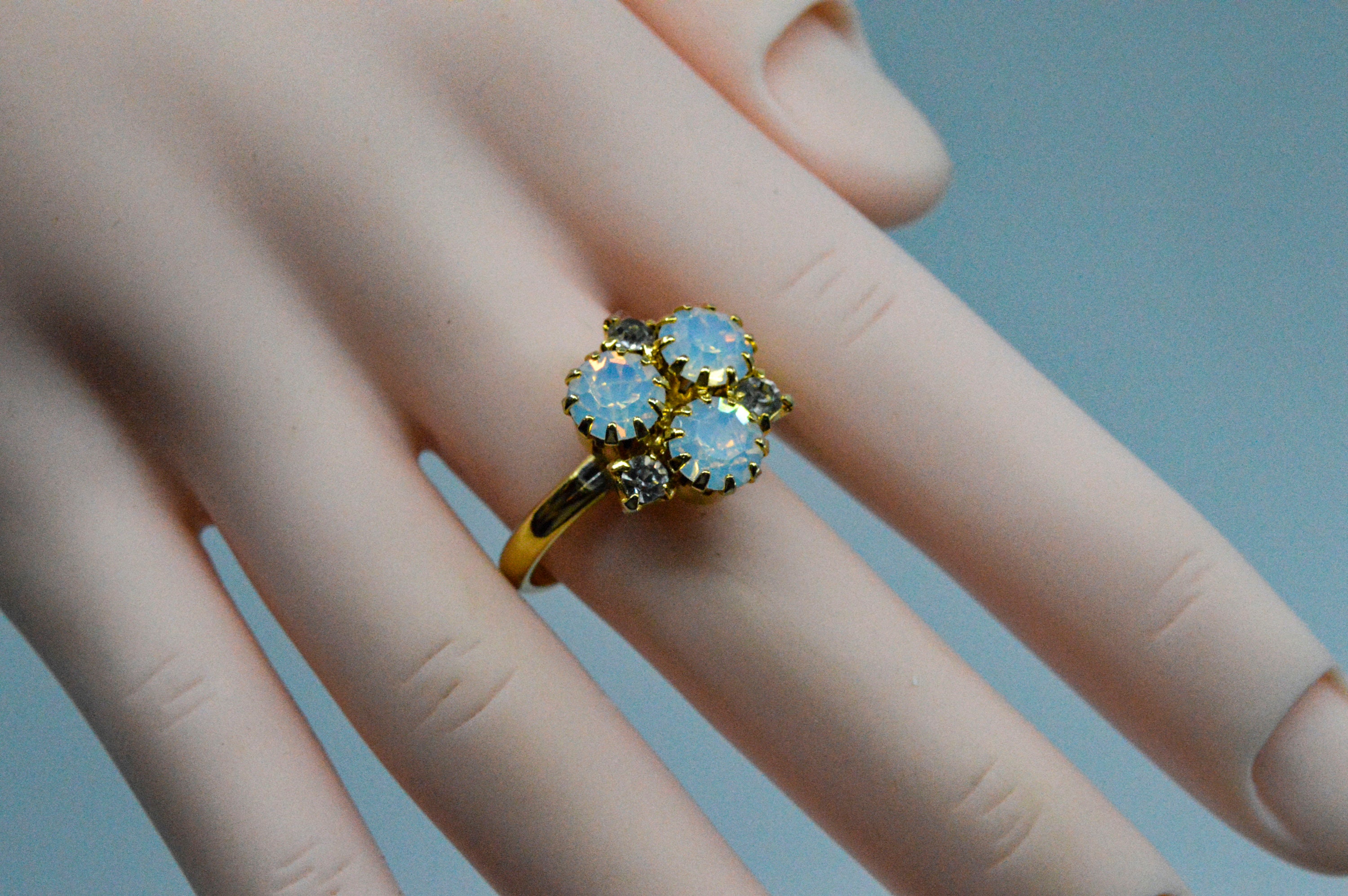 Gold tone with smoky crystal womens ring size 8 1/2 | Etsy