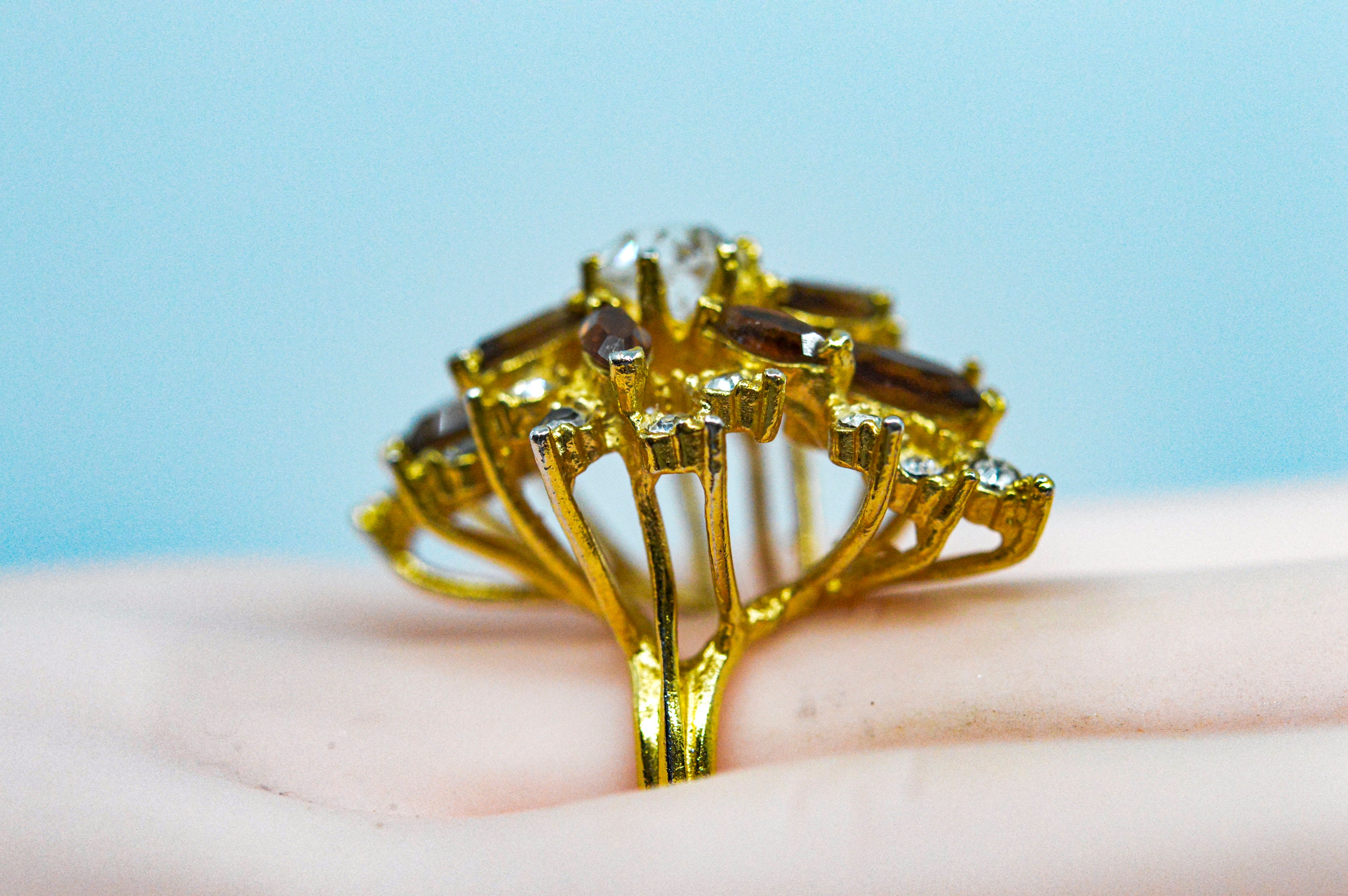 Gold Tone With Colorless and Amber Color Crystals Womens - Etsy