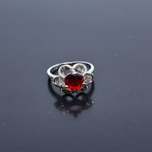 Silver Tone With Red Color Crystal Womens Ring, Size 8 1/4 - Etsy