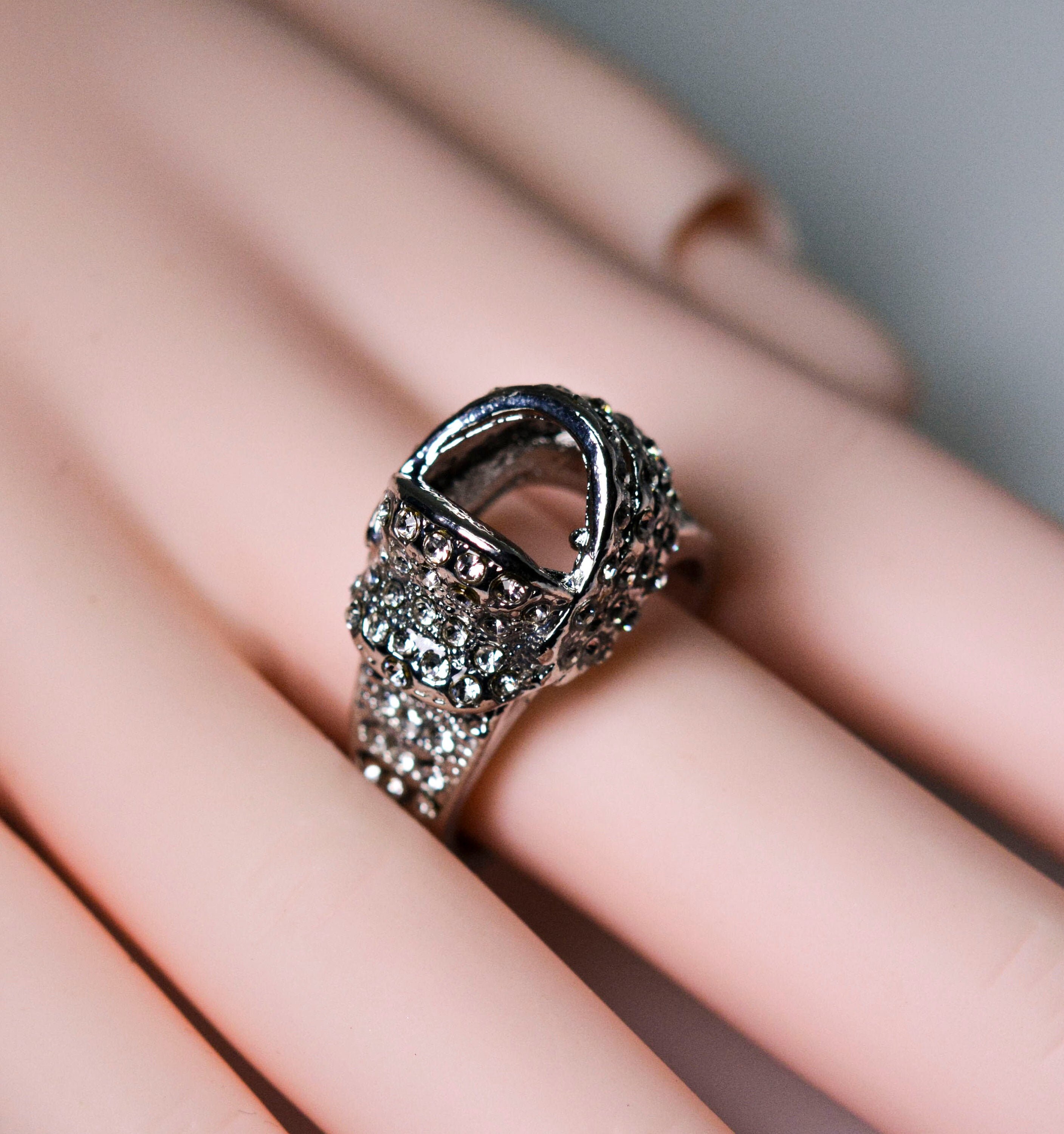 Silver tone with colorless color crystals womens ring Size 8 | Etsy