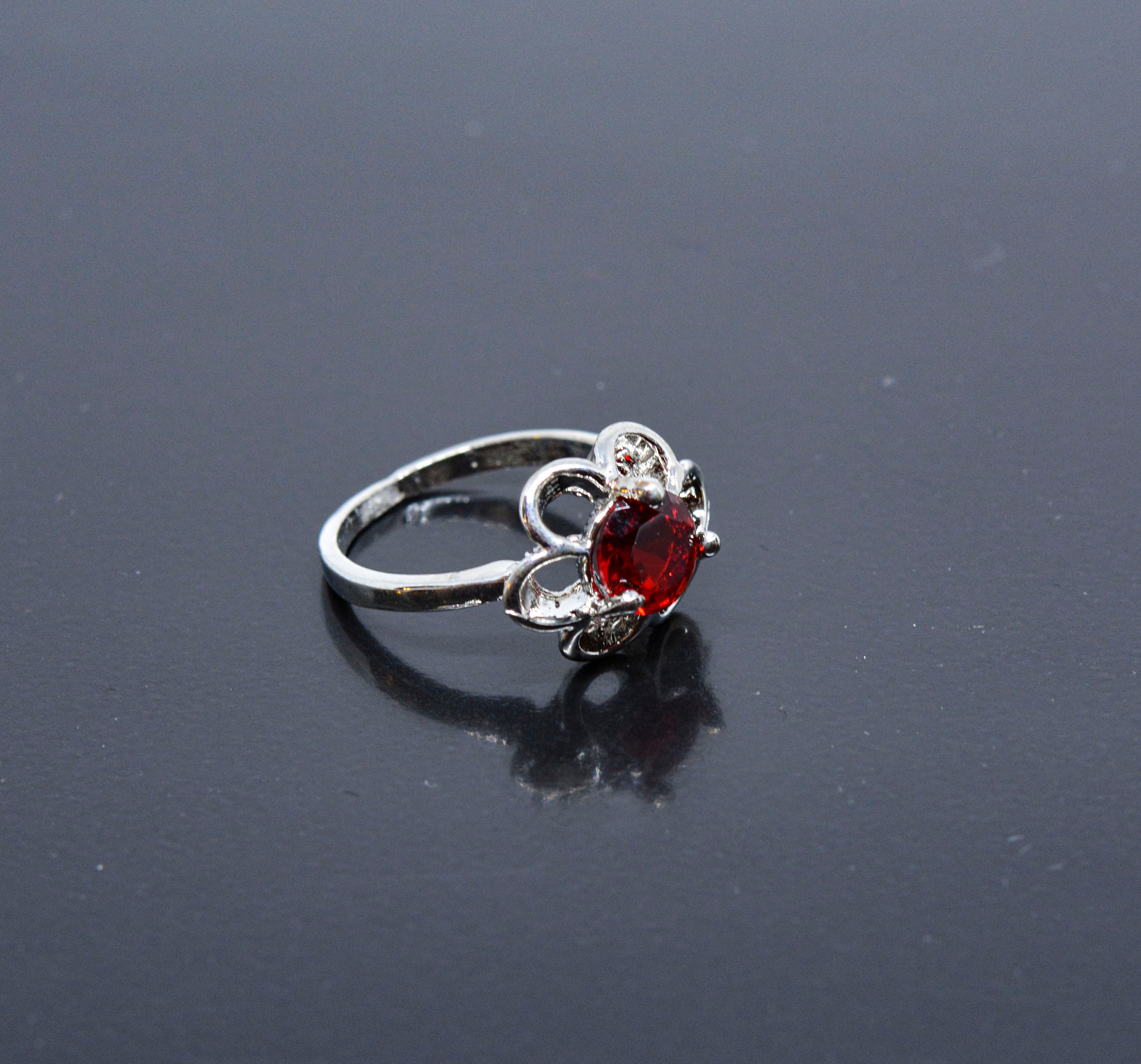 Silver Tone With Red Color Crystal Womens Ring Size 8 1/4 - Etsy