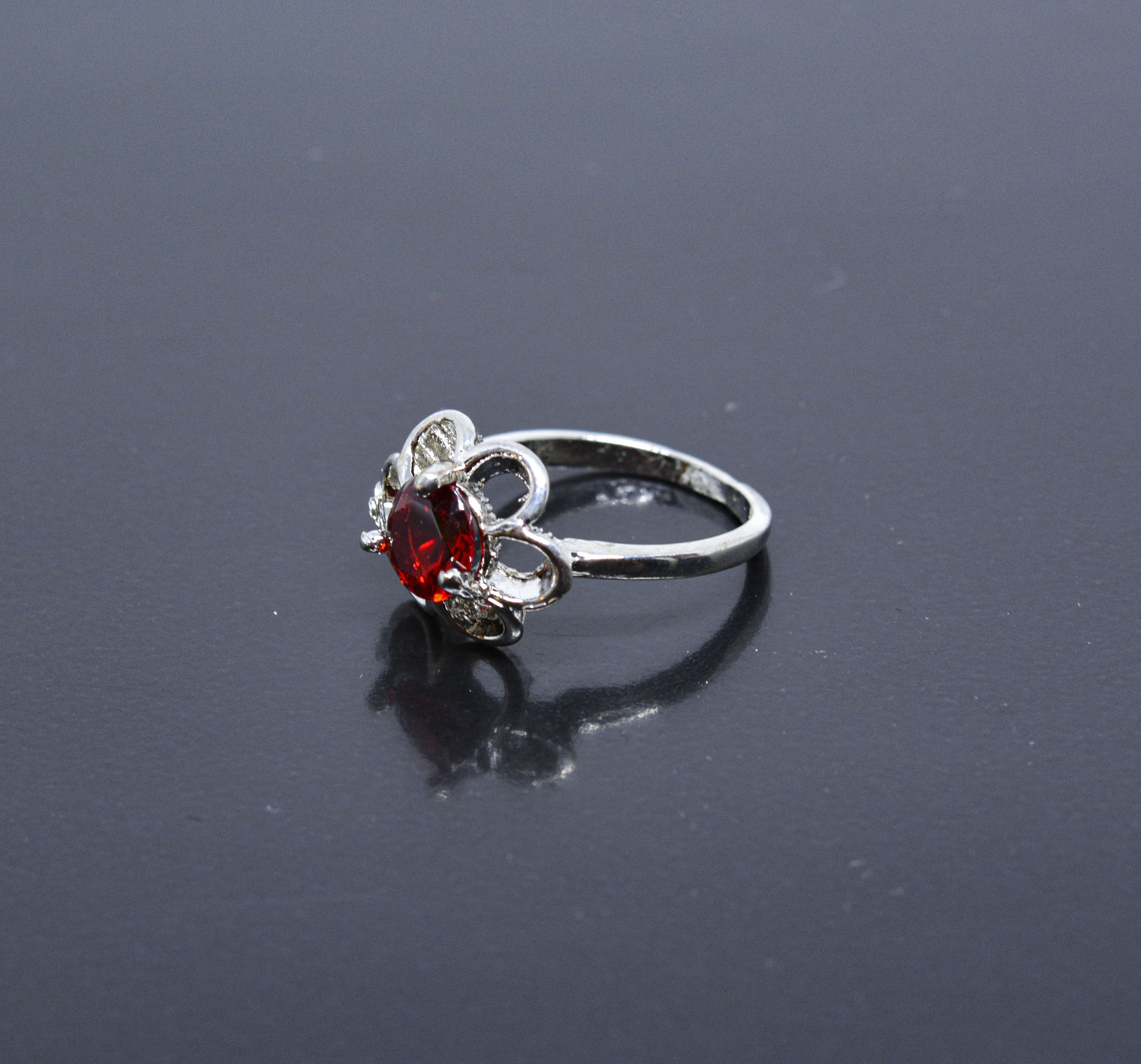 Silver Tone With Red Color Crystal Womens Ring Size 8 1/4 | Etsy