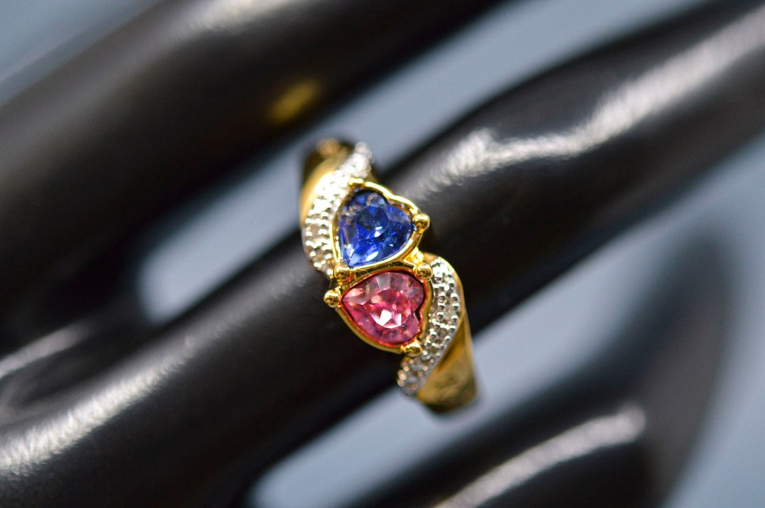 Gold Tone With Blue and Pink Crystal, Womens Ring,size 9 1/4 - Etsy