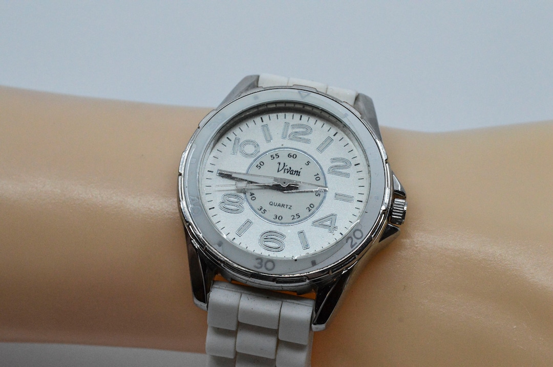 Vivani Silver Tone With White Dial and Matching Silicone Bracelet ...