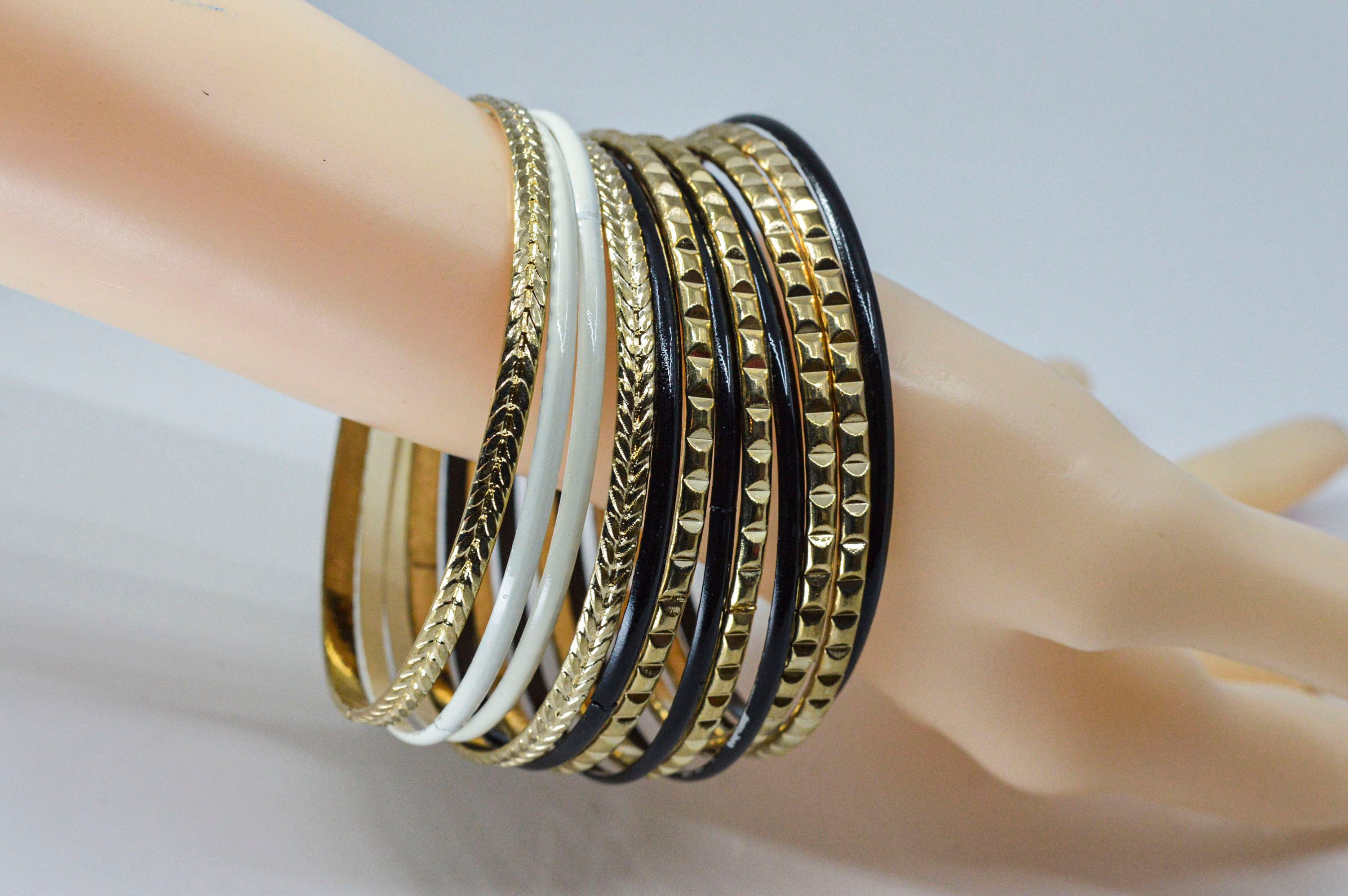 White black and Gold Tone Womens Bangle Bracelet Set - Etsy