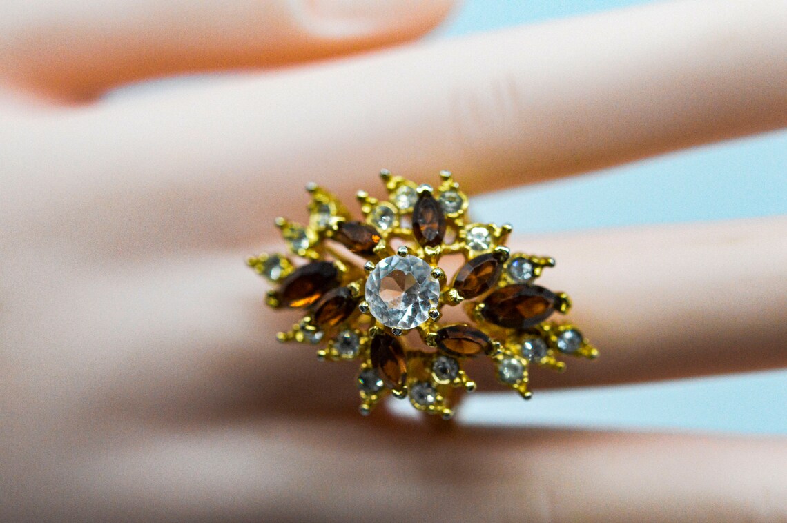 Gold Tone With Colorless and Amber Color Crystals Womens - Etsy