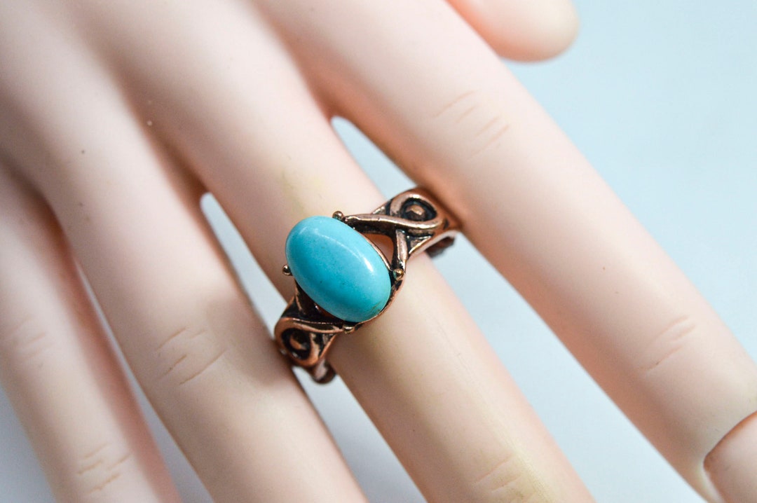 Copper Tone With Blue Ornamnet Womens Stretch Ring,size 7 - Etsy