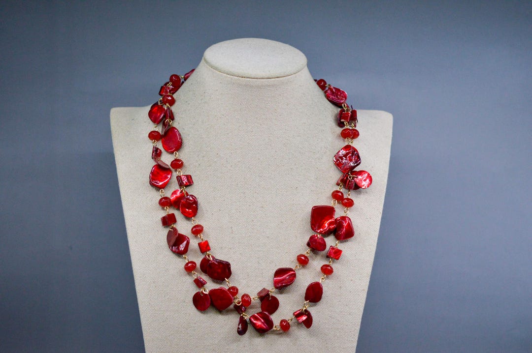 Red Tone, Women's Beaded, Long Necklace - Etsy