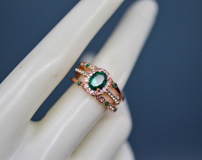 Rose Gold Tone With Green and Colorless Crystals, Women's , Stacking ...