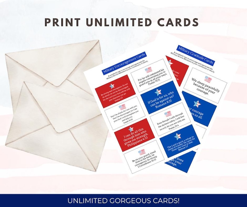 Patriotic USA Military Encouragement Cards Printable Military Support ...