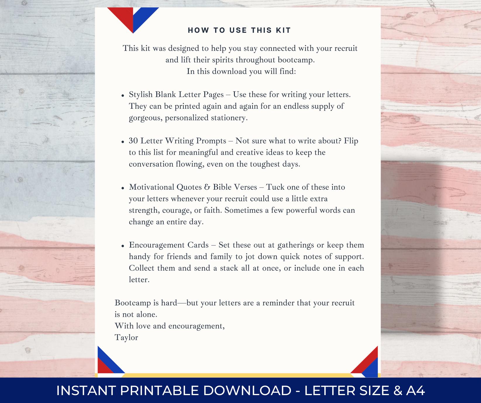 Military Bootcamp Deployment Letter Writing Kit Encouragement and Well ...